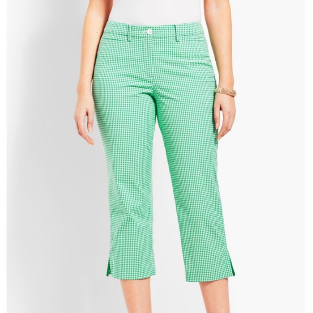 Talbots Perfect Skimmer Green Gingham Capris - Gem